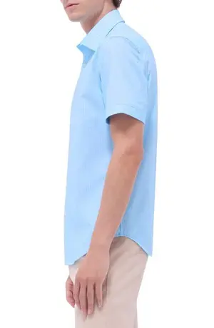 Bugatchi Miles Ooohcotton® Bowling Pin Print Short Sleeve Button-up Shirt - Ice