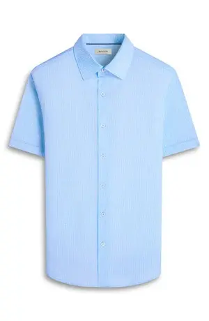Bugatchi Miles Ooohcotton® Bowling Pin Print Short Sleeve Button-up Shirt - Ice