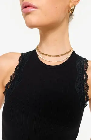 Cami Nyc Rian Lace Rib Tank - Black