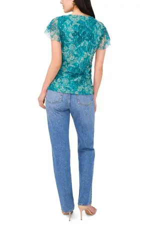 Vince Camuto Flutter Sleeve Clip Dot Mesh Top