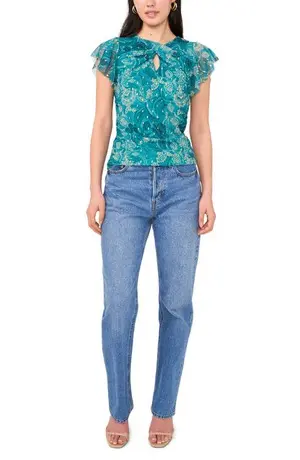 Vince Camuto Flutter Sleeve Clip Dot Mesh Top