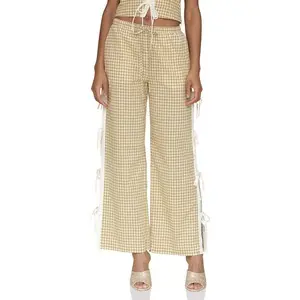 Avec Les Filles Side Tie Gingham Pants - Olio Gingham
