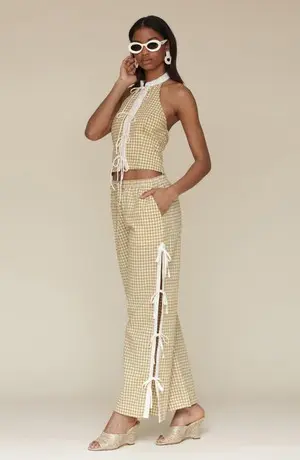 Avec Les Filles Side Tie Gingham Pants