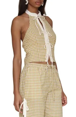 Avec Les Filles Tie Front Gingham Top