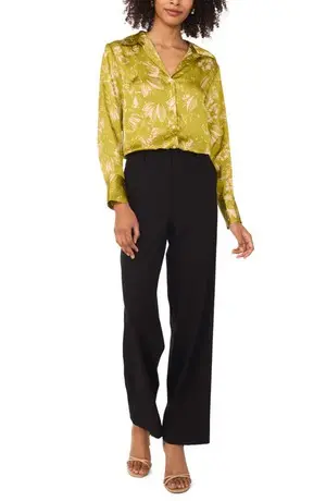 Vince Camuto Charmeuse Tropical Print Button-up Top