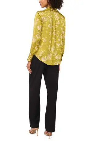 Vince Camuto Charmeuse Tropical Print Button-up Top
