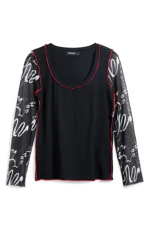 Desigual Floral Jacquard Bell Sleeve Top