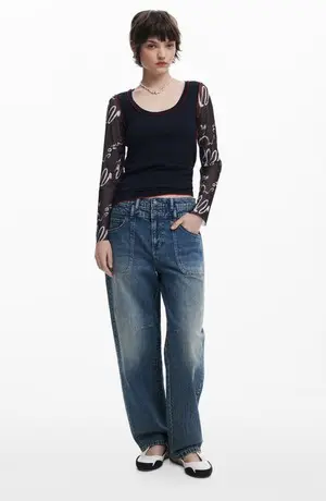 Desigual Floral Jacquard Bell Sleeve Top