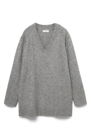 Mango Oversize V-neck Sweater - Grey