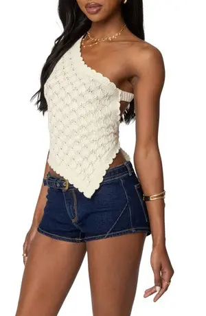 EDIKTED Codi Asymmetric Knit Top - Cream