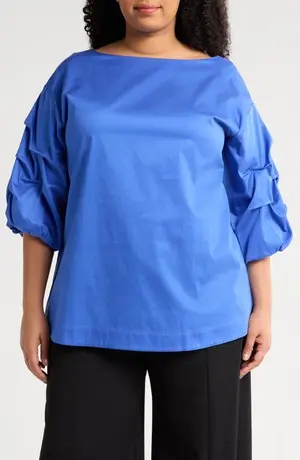 HARSHMAN Balia Cotton Popover Top - Royal Blue