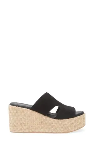CHOCOLAT BLU Jamie Platform Wedge Sandals - Black Suede