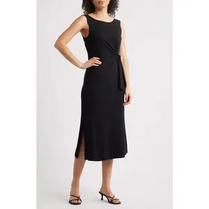 Loveappella Side Tie Sleeveless Midi Dress - Black