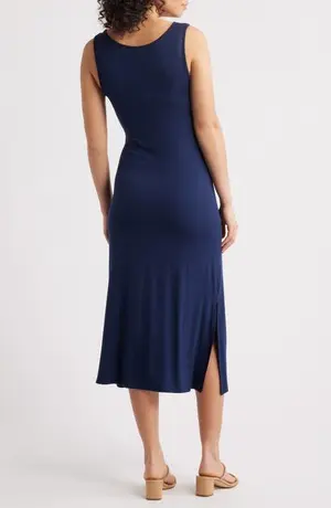 Loveappella Side Tie Sleeveless Midi Dress - Navy