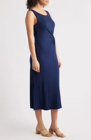 Loveappella Side Tie Sleeveless Midi Dress - Navy