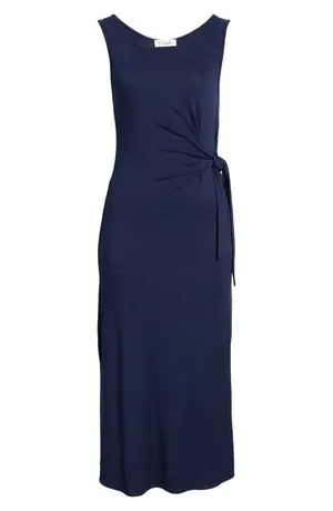 Loveappella Side Tie Sleeveless Midi Dress - Navy