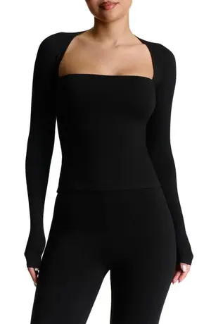 Naked Wardrobe Queen Anne Neck Long Sleeve Top - Black