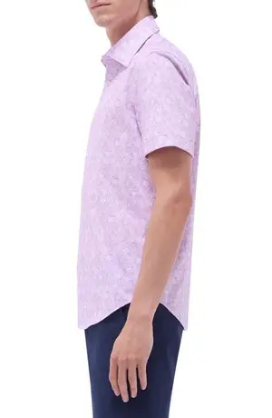 Bugatchi Miles Ooohcotton® Floral Short Sleeve Button-up Shirt - Pink