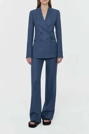 Gabriela Hearst Angela Blazer In Virgin Wool Silk With Linen - Denim