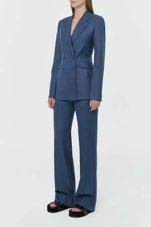 Gabriela Hearst Vesta Flared Pant In Virgin Wool Silk With Linen - Denim