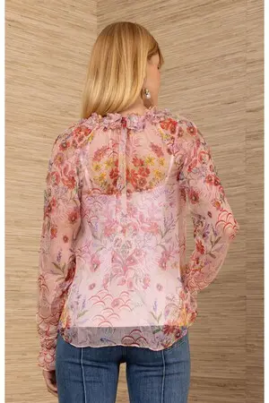 Hale Bob Monica Silk Floral Applique Top - Pink