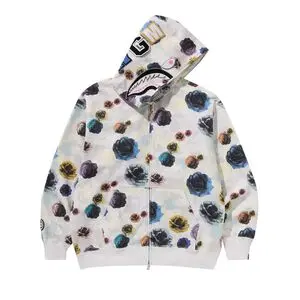 A BATHING APE Floral Camo Shark Relaxed Fit Full Zip Hoodie - Multicolor