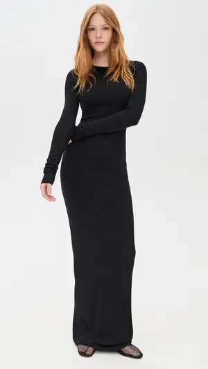 Eterne Long Sleeve Crewneck Maxi Dress - Black