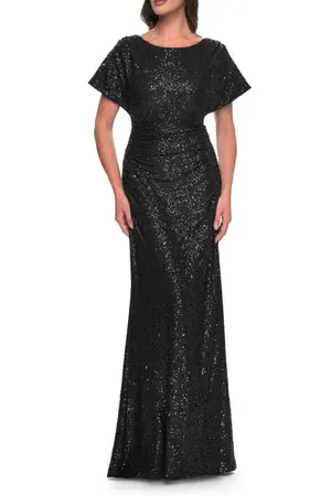 La Femme Sequin Evening Dress - Black