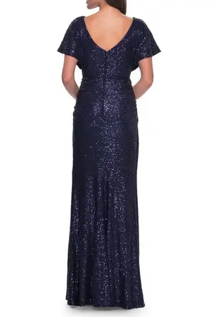 La Femme Sequin Evening Dress - Navy
