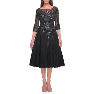 La Femme Lace And Tulle Knee-length Dress - Black
