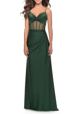 La Femme Illusion Bodice Gown - Emerald