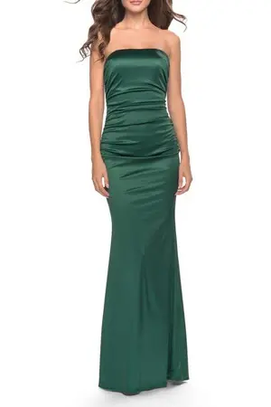 La Femme Strapless Liquid Jersey Gown - Dark Emerald