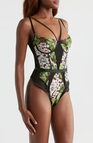 KILO BRAVA Embroidered Underwire Bodysuit - Hydrangea Night