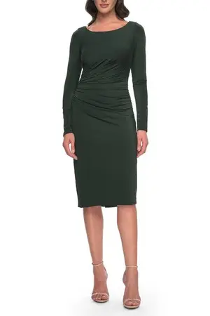La Femme Jersey Ruched Dress - Dark Emerald