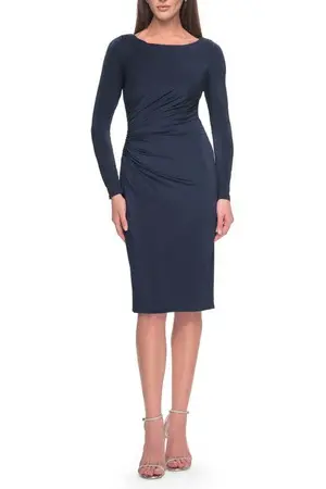 La Femme Jersey Ruched Dress - Navy
