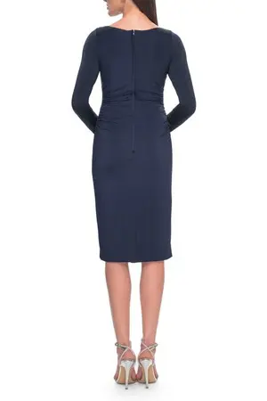 La Femme Jersey Ruched Dress - Navy