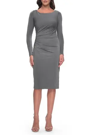La Femme Jersey Ruched Dress - Platinum
