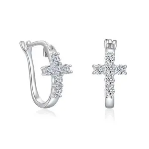 DONATELLO GIAN Name' Sterling Crystal Cross Hoop Earrings - Silver