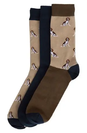 Barbour 3-pack Beagle Dog Crew Socks - Washed Stone