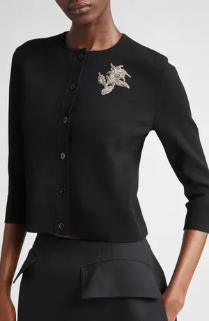 Alexander McQueen Banshee Embroidery Crop Cardigan - Black/ Crystal