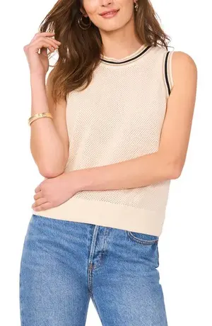 Vince Camuto Tipped Mesh Tank Sweater