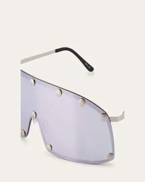Rick Owens Studded Shield Sunglasses - Silver Temple/silver Lens