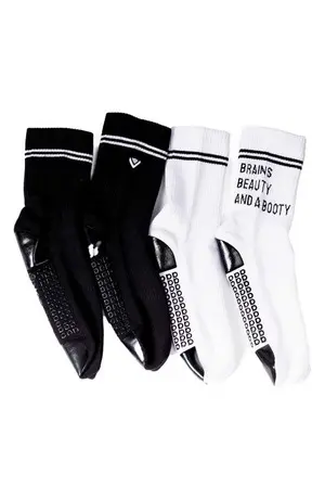 AREBESK Assorted 2-pack Grip Crew Socks - White - Black