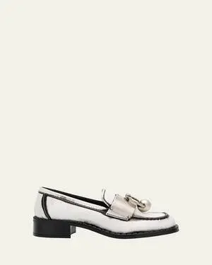 Prada Prada Brushed Leather Ball Chain Loafers - Bianco
