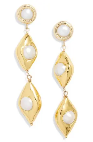 VIDAKUSH Freshwater Pearl Drop Earrings - Gold
