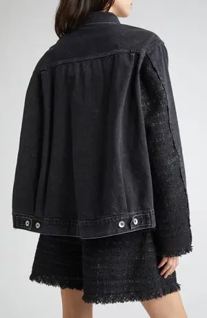 Sacai Mixed Media Denim & Tweed Trucker Jacket - Black/ Black 002