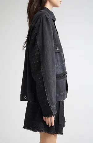 Sacai Mixed Media Denim & Tweed Trucker Jacket - Black/ Black 002