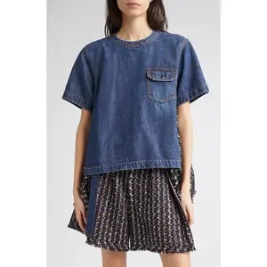Sacai Mixed Media Top - Blue/ Navy 405
