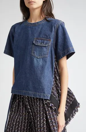 Sacai Mixed Media Top - Blue/ Navy 405