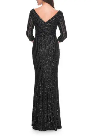 La Femme Evening Dress With Sequin Fabric And Sleeves